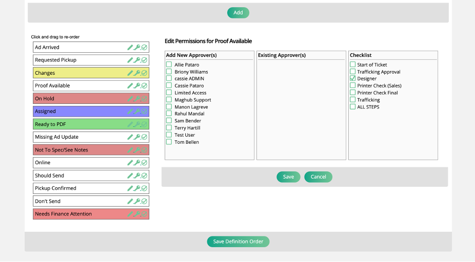Status Definition Checklist