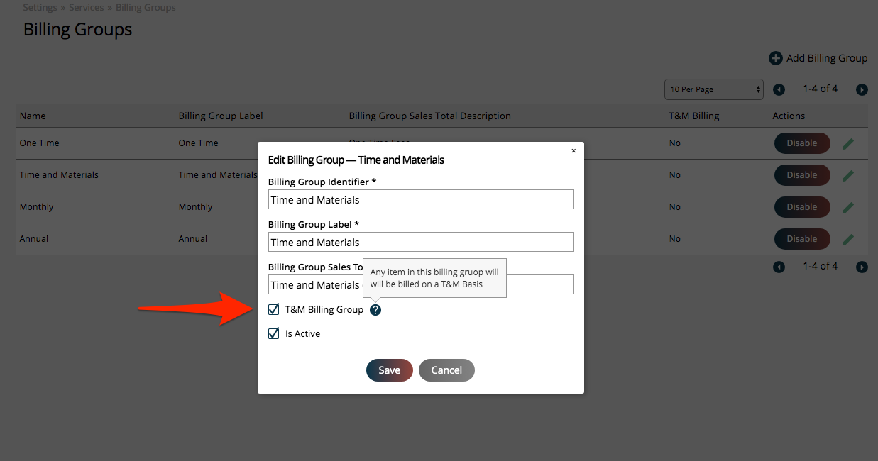 Service Billing Groups