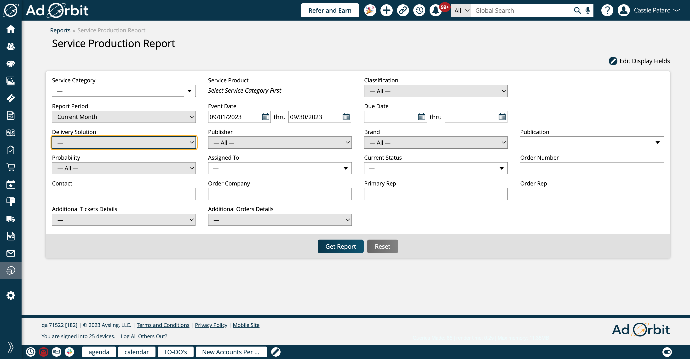 Service Production Report