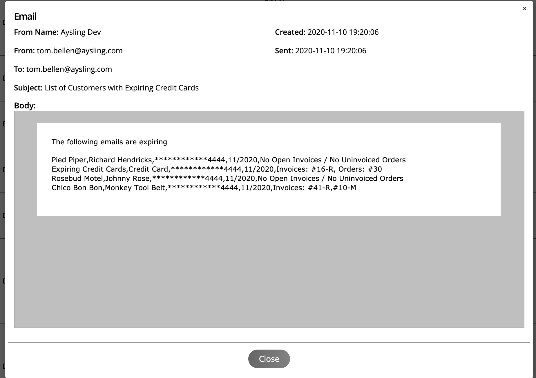 Credit Card Expiration Notifications