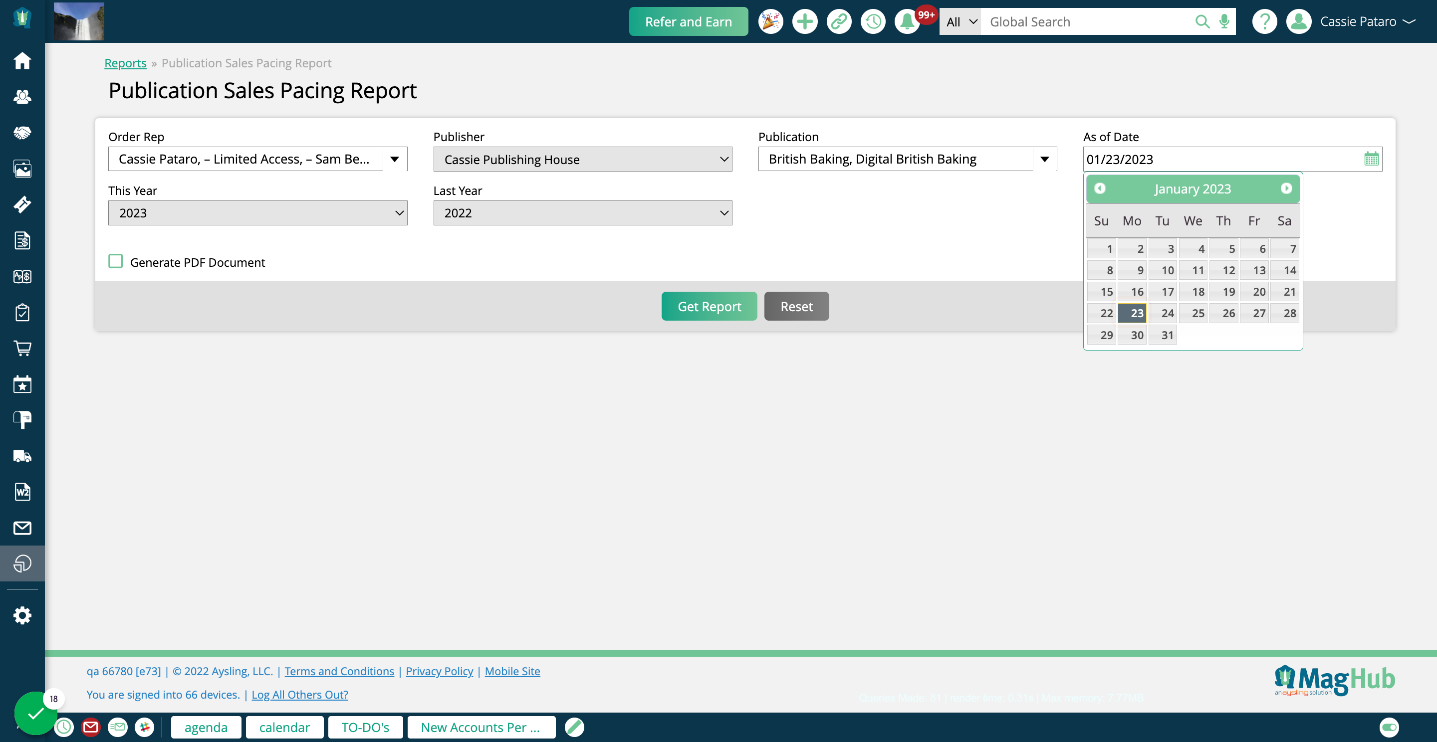 Publication Sales Pacing Report