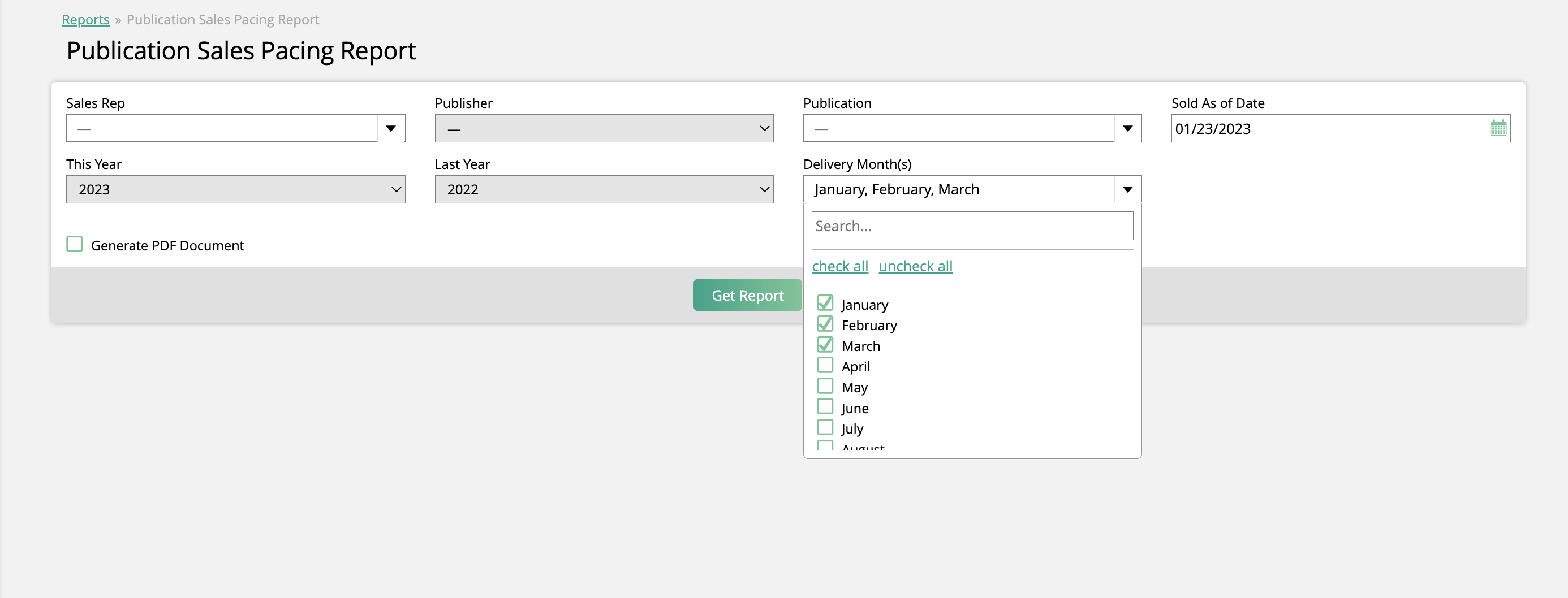 Publication Sales Pacing Report