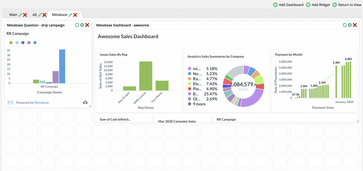 Add a Metabase Widget to your Dashboard