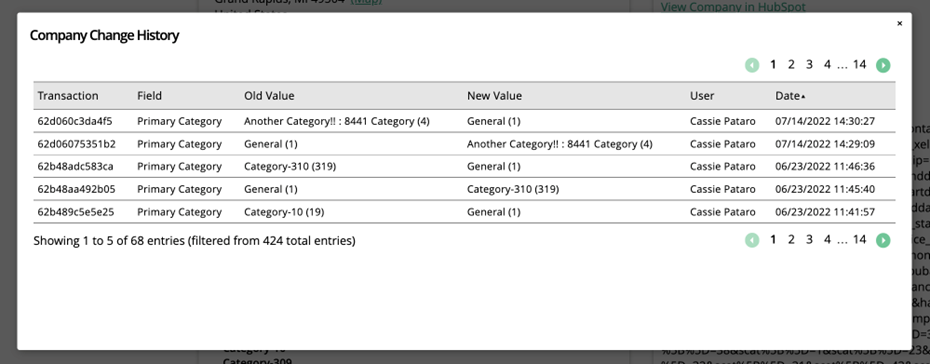 View Company Change History