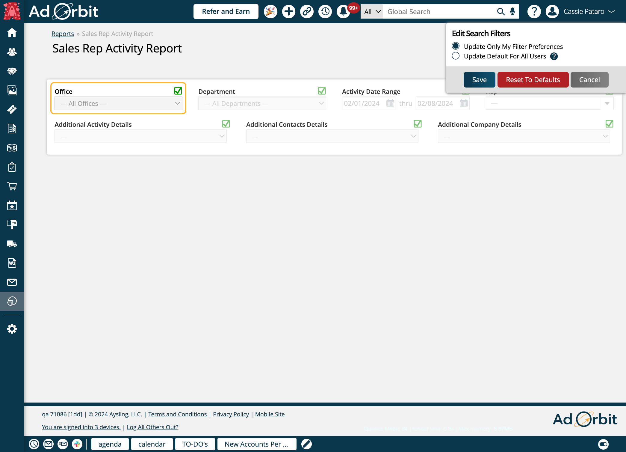Sales Rep Activity Report