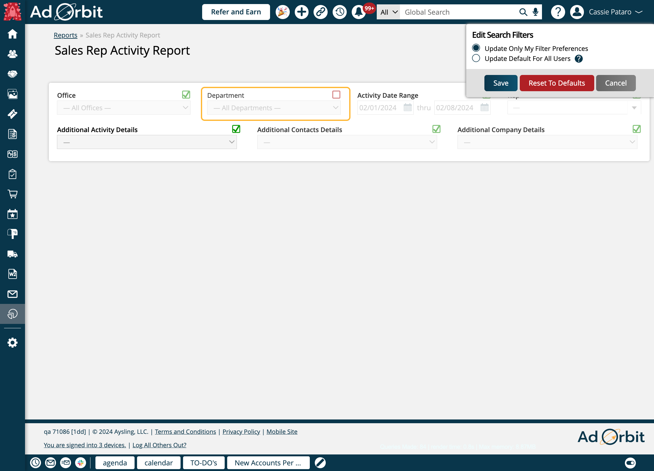 Sales Rep Activity Report