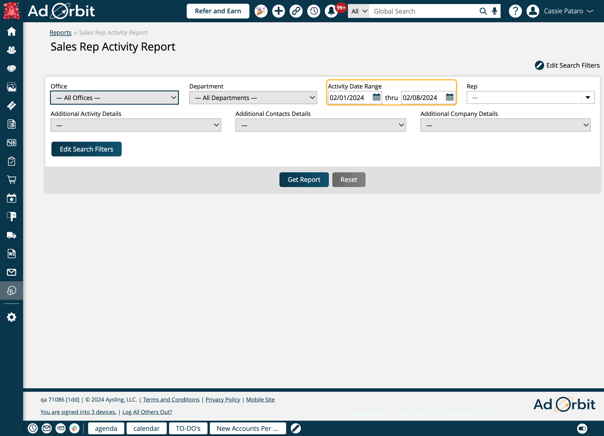 Sales Rep Activity Report