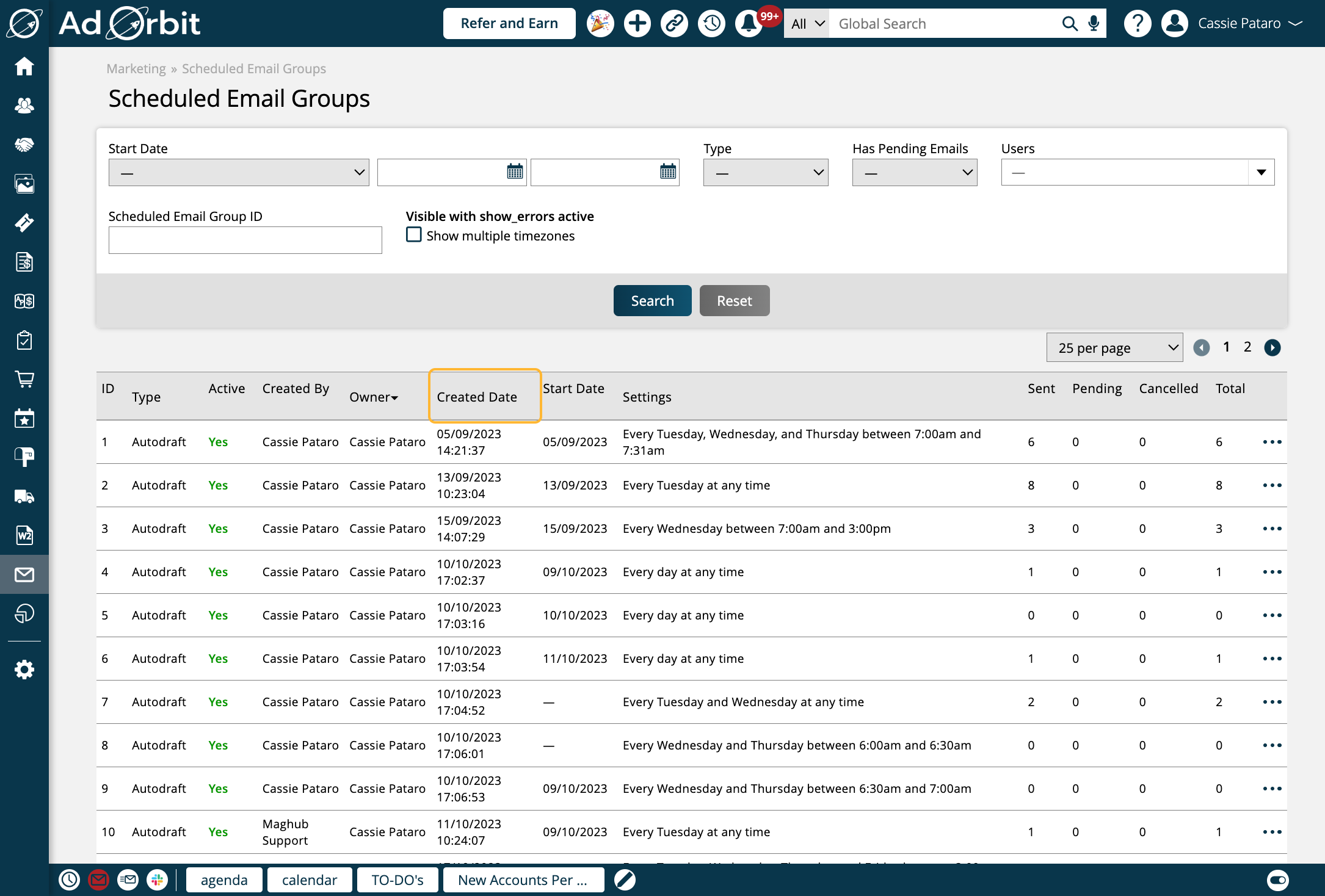 Scheduled Email Groups