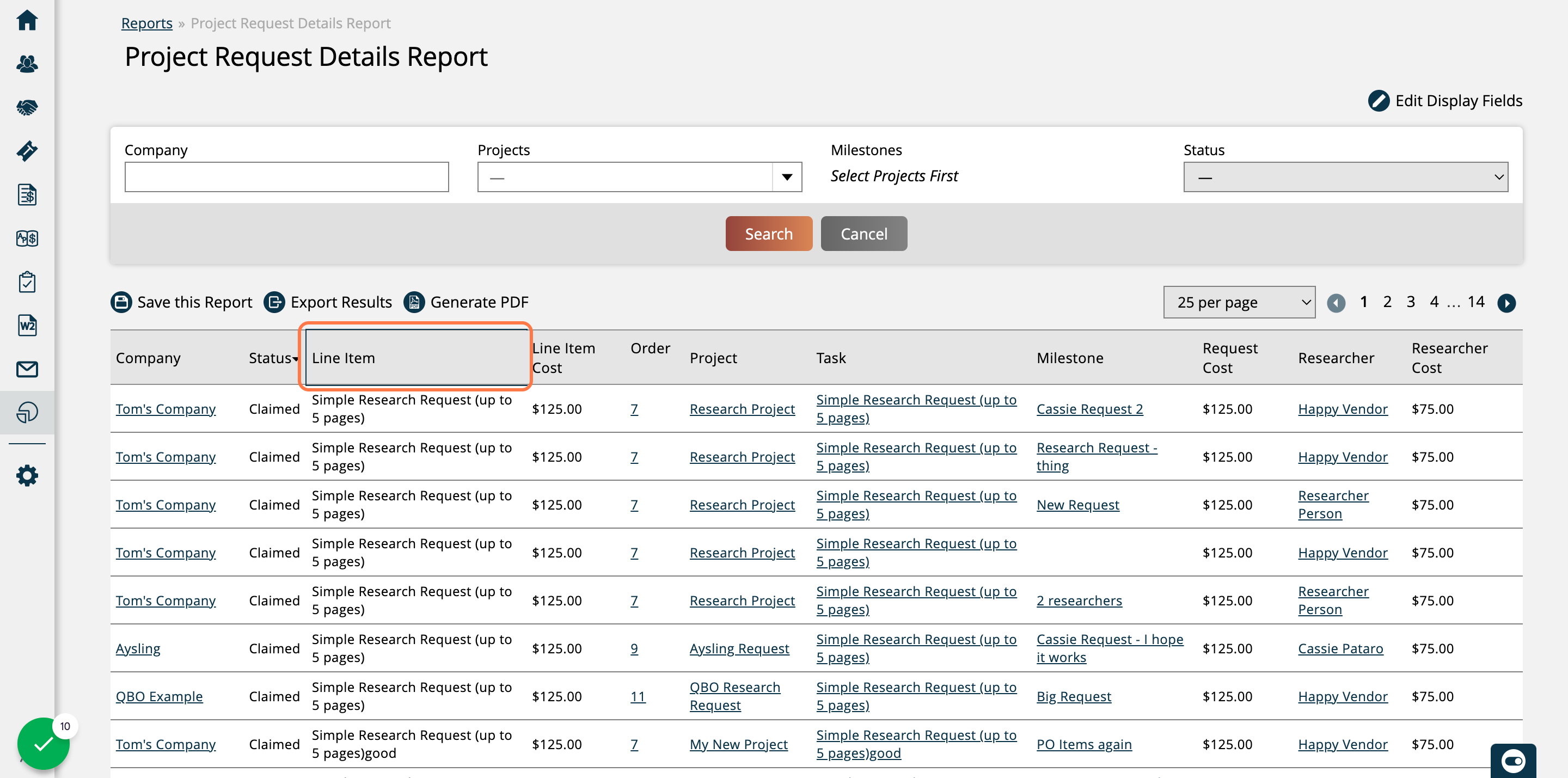 Project Request Detail Report