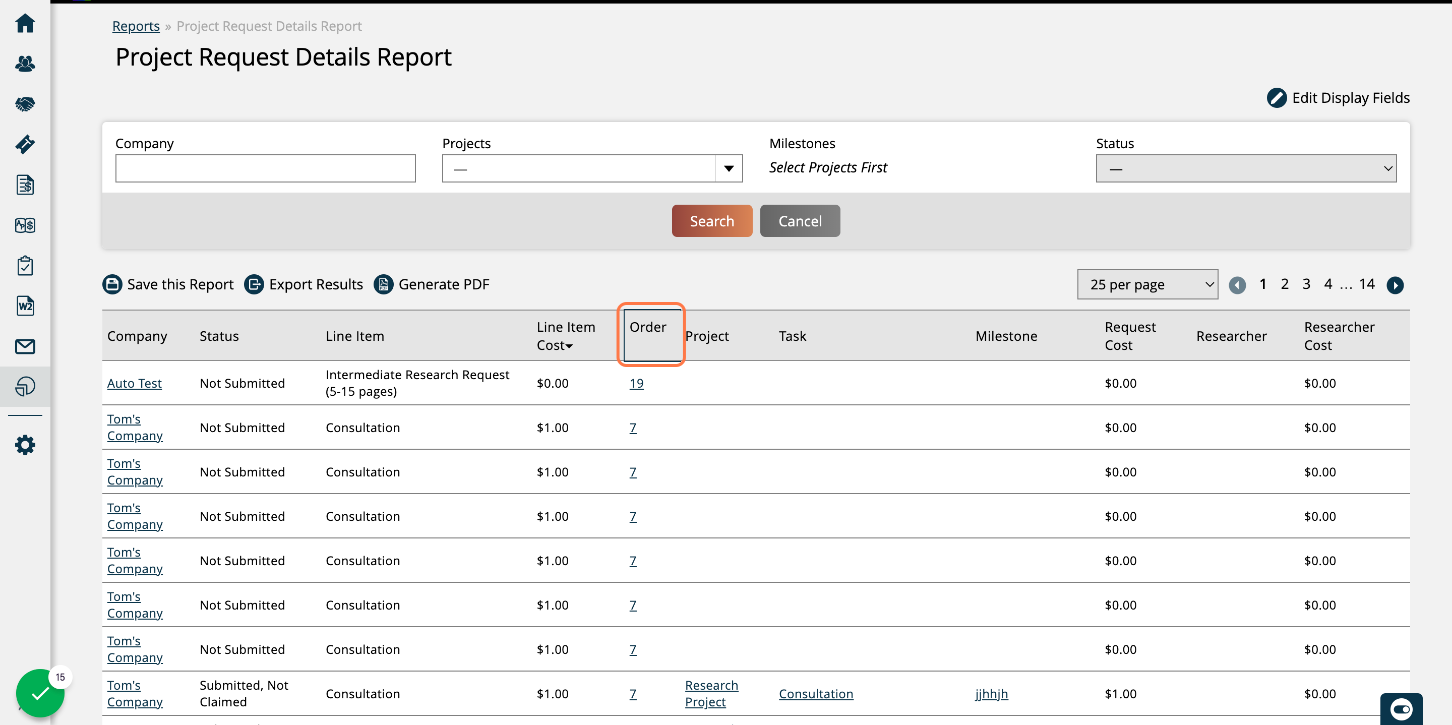 Project Request Detail Report