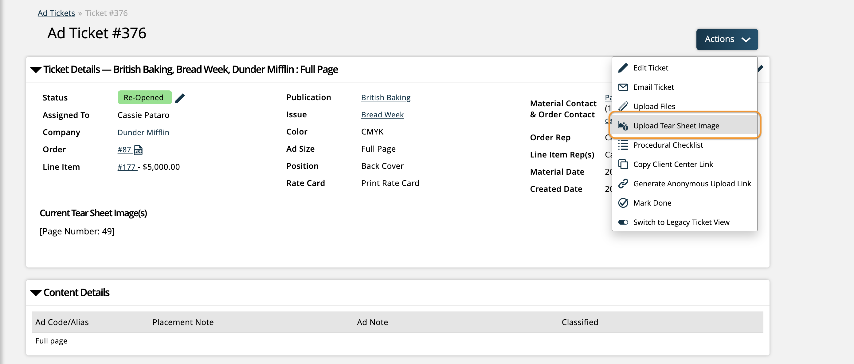 Uploading a Tear Sheet Image to a Print Ticket