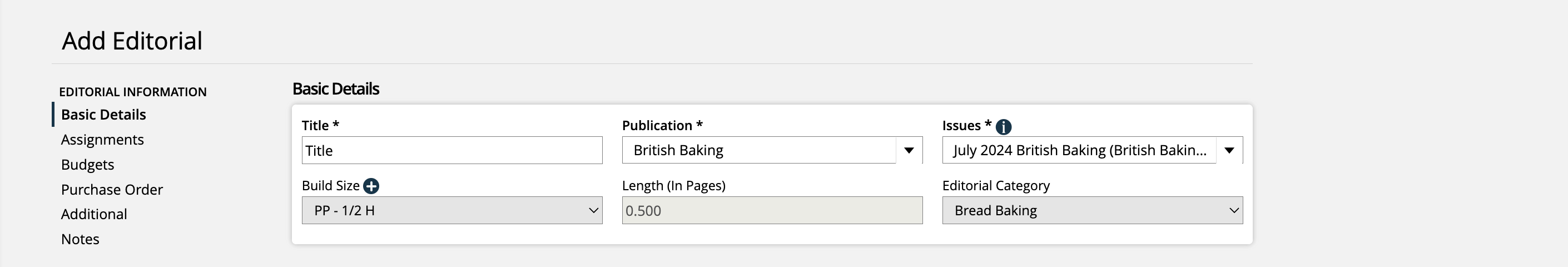 Creating a New Editorial
