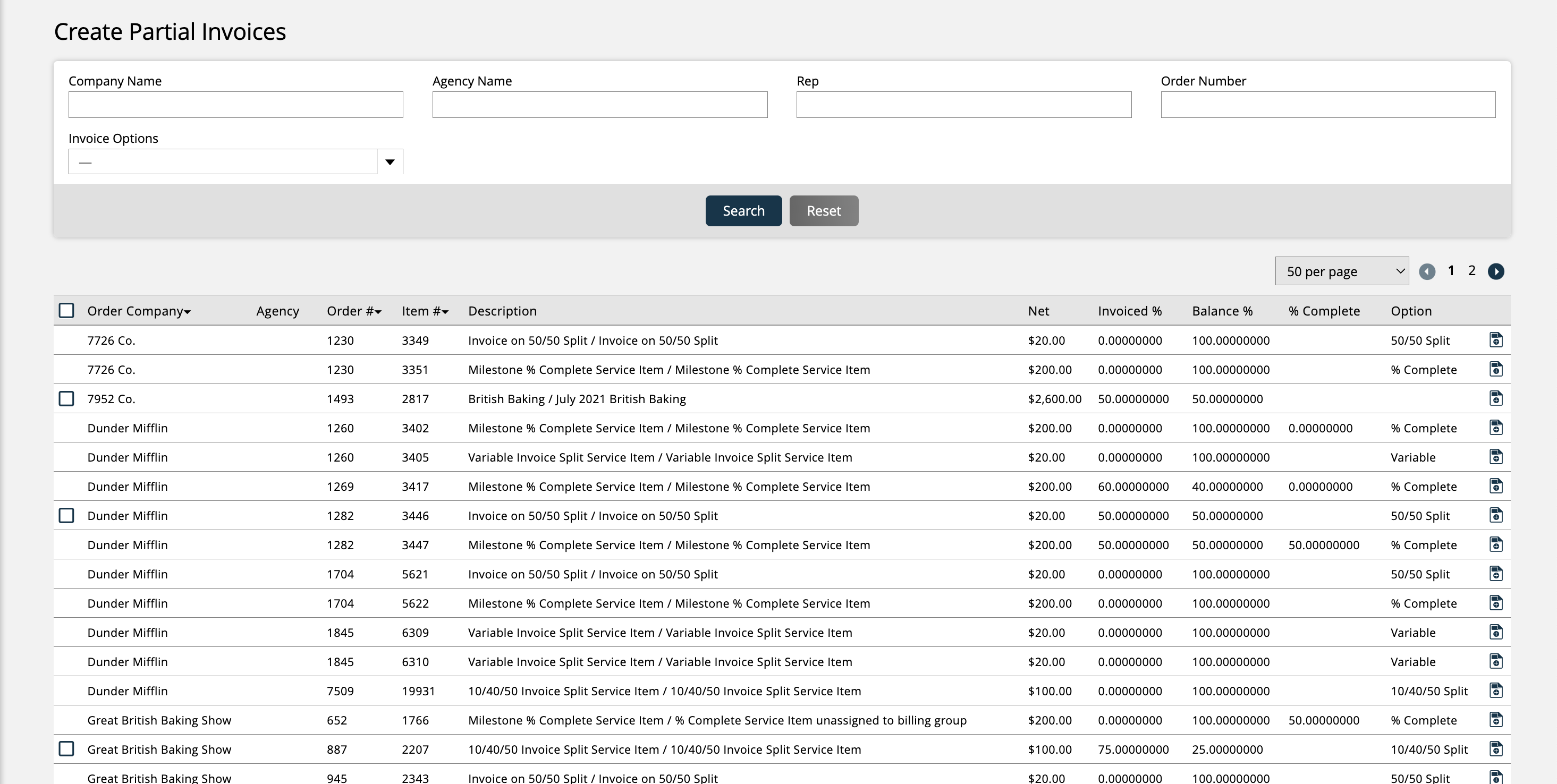 Creating Partial Invoices for Services