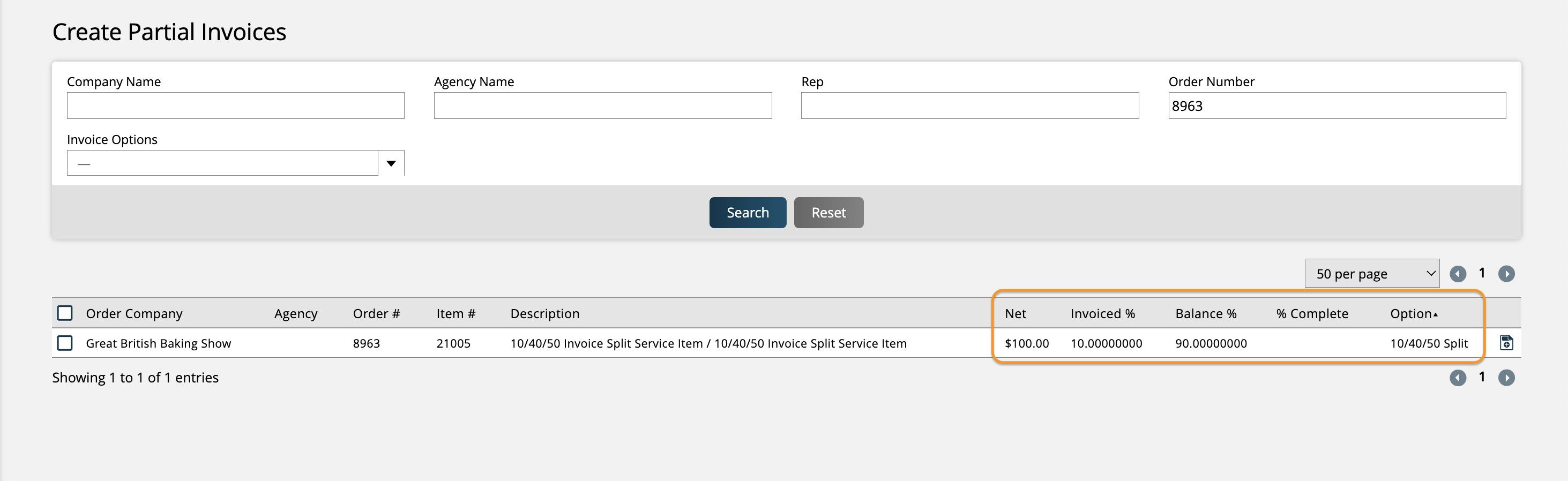 Creating Partial Invoices for Services