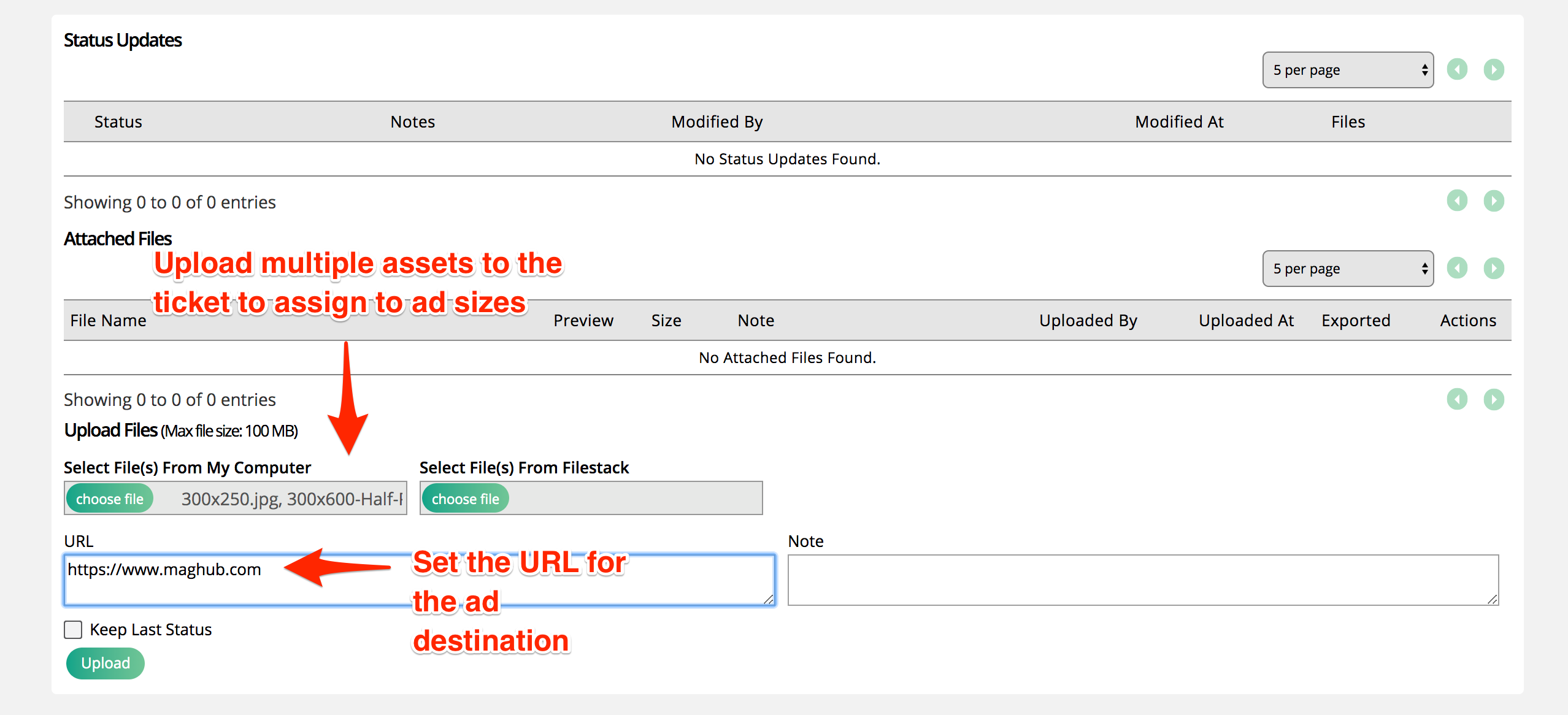 Uploading Assets to Ad Sizes on Digital Media Tickets