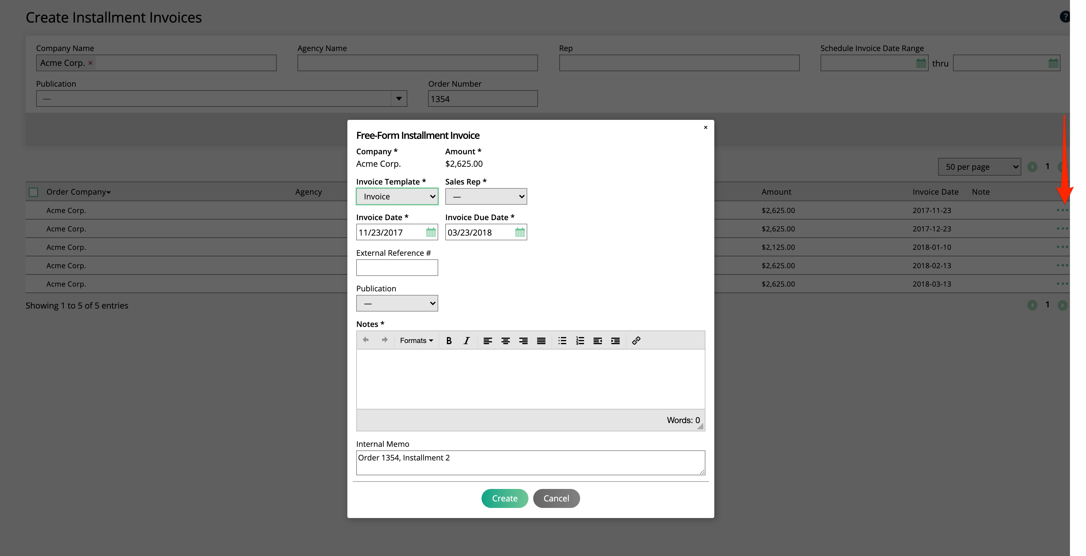 Create Free-form Installments