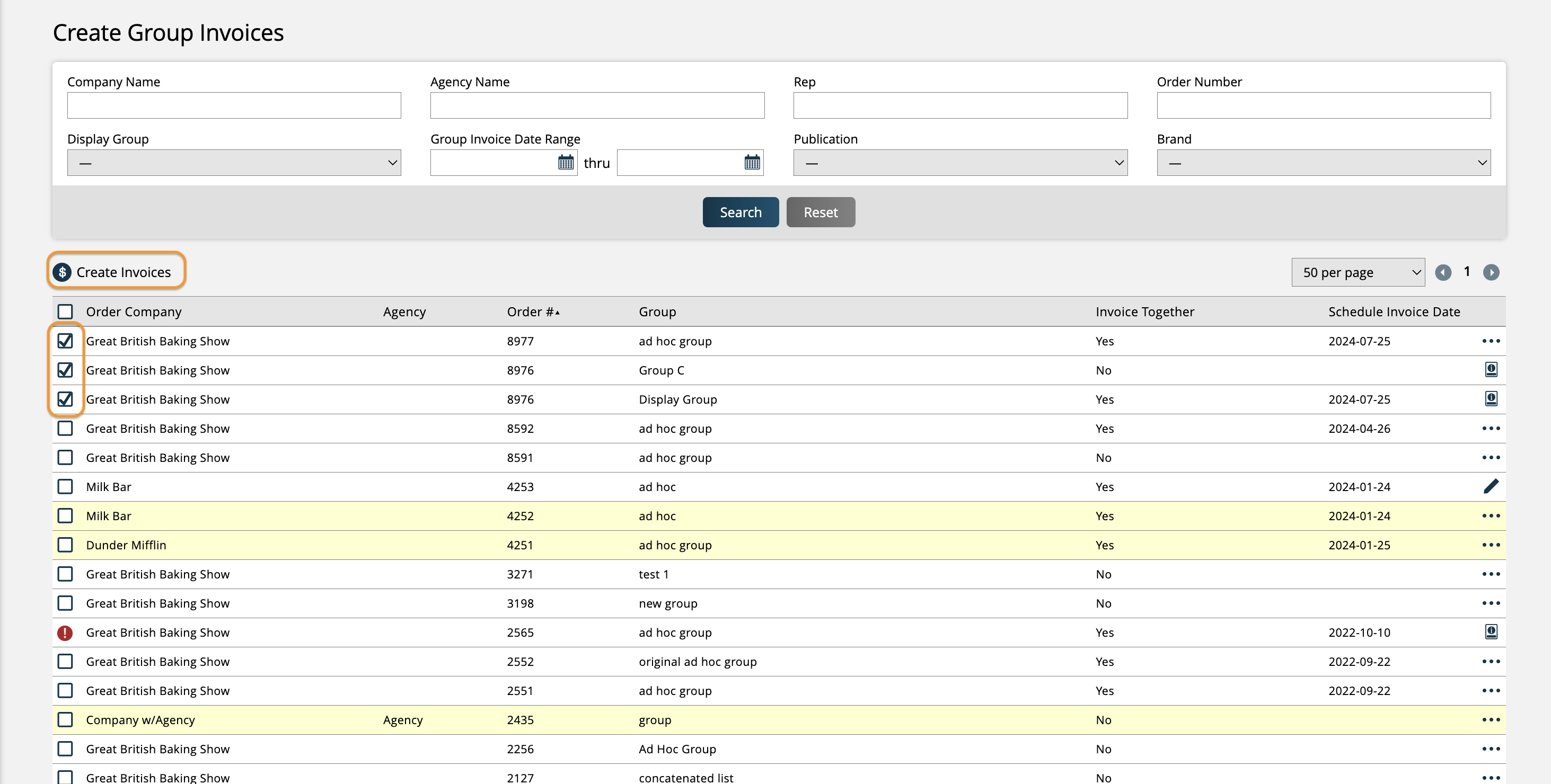 Invoicing Group Orders