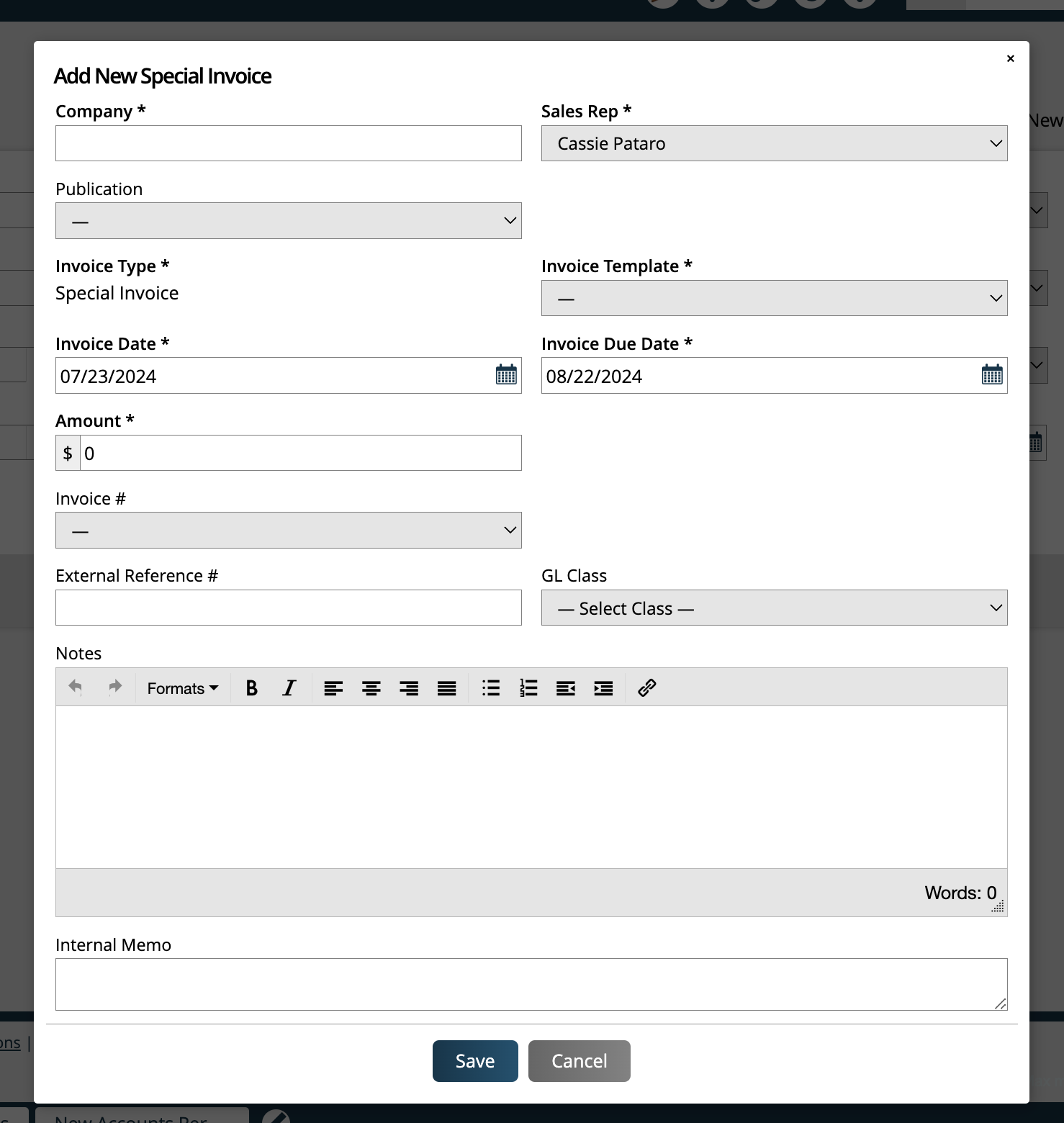 Creating Special Invoices