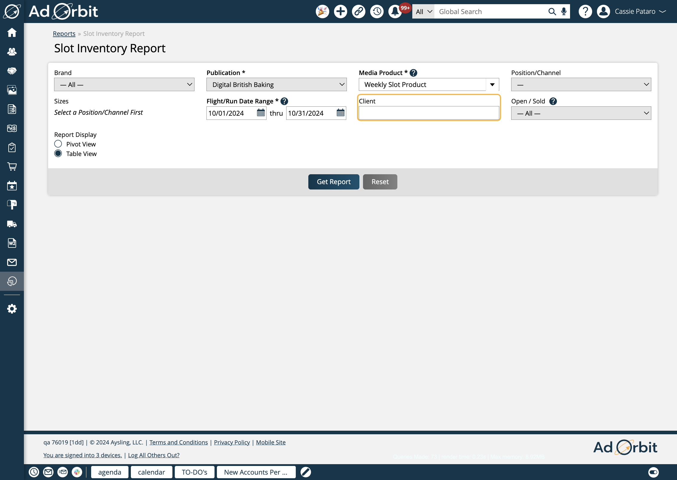 Slot Inventory Report