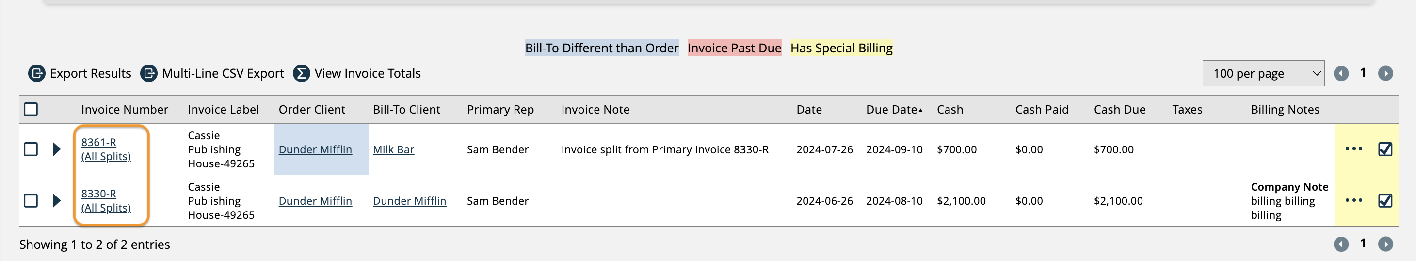 Split Invoices