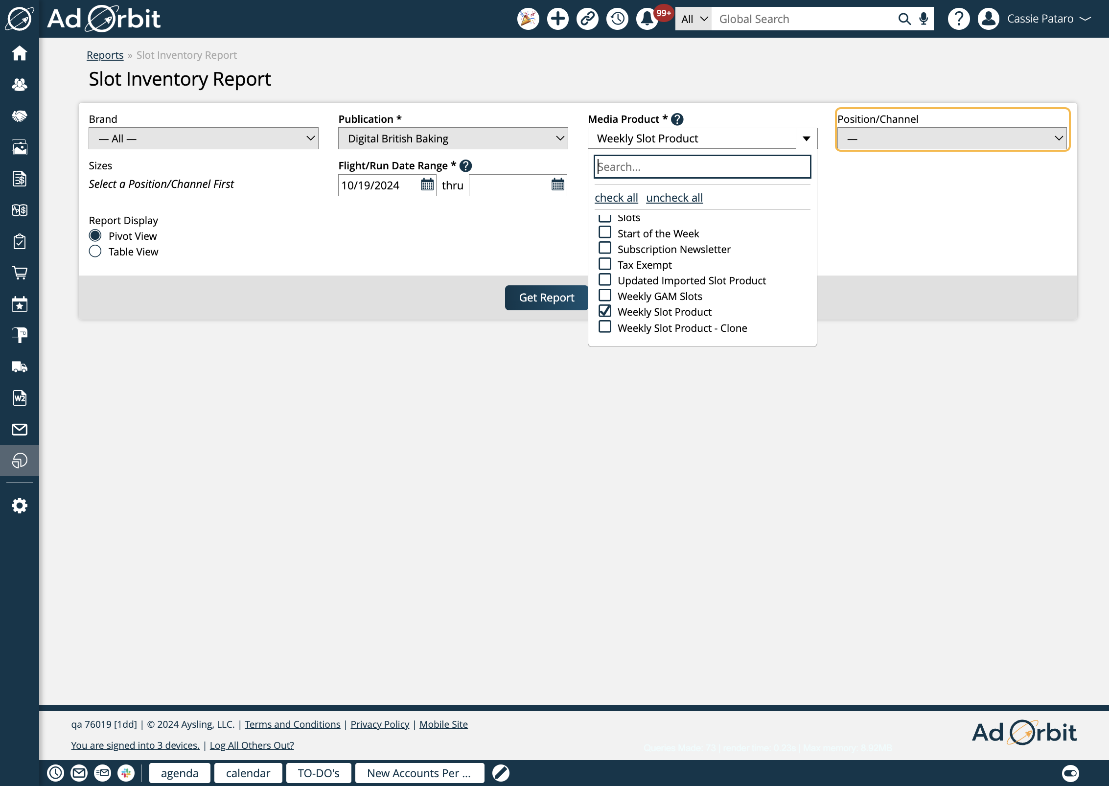 Slot Inventory Report