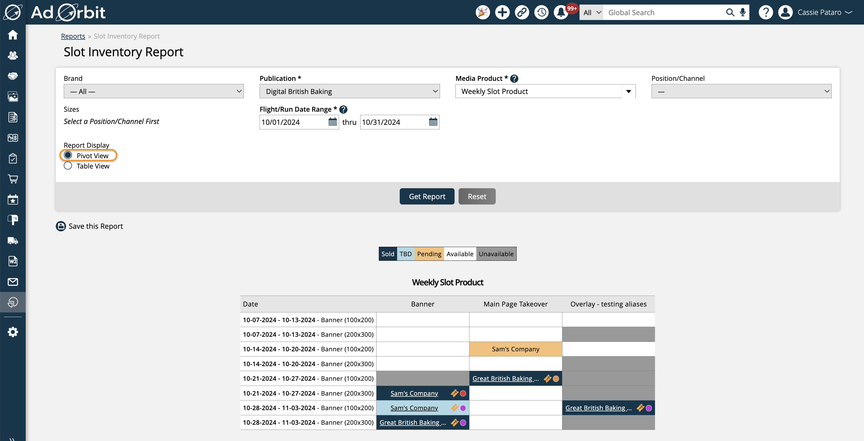 Slot Inventory Report