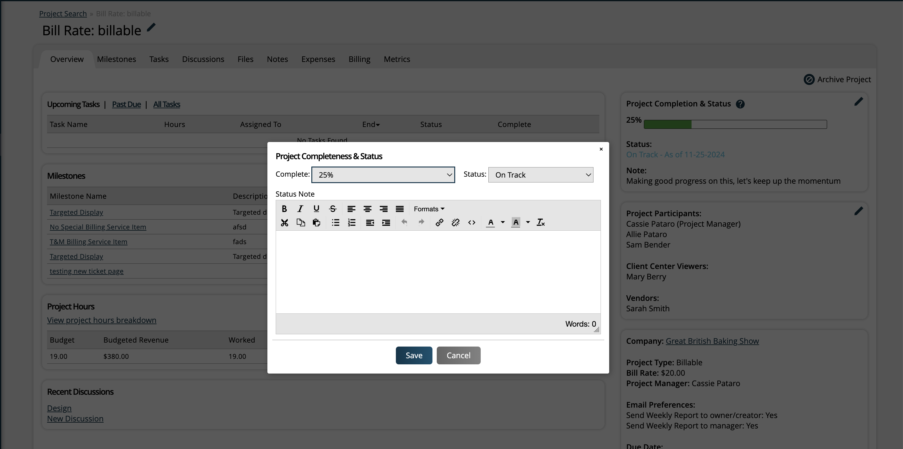 Managing Project Notes
